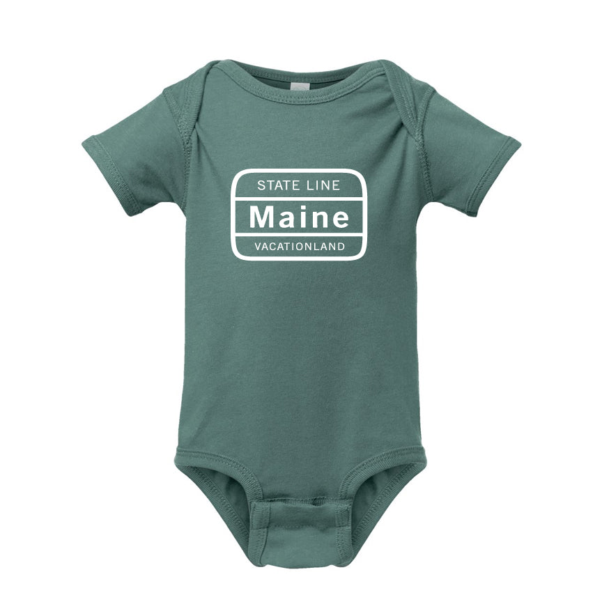 Maine State Line Sign Onesie | Reclaimed Maine Co.
